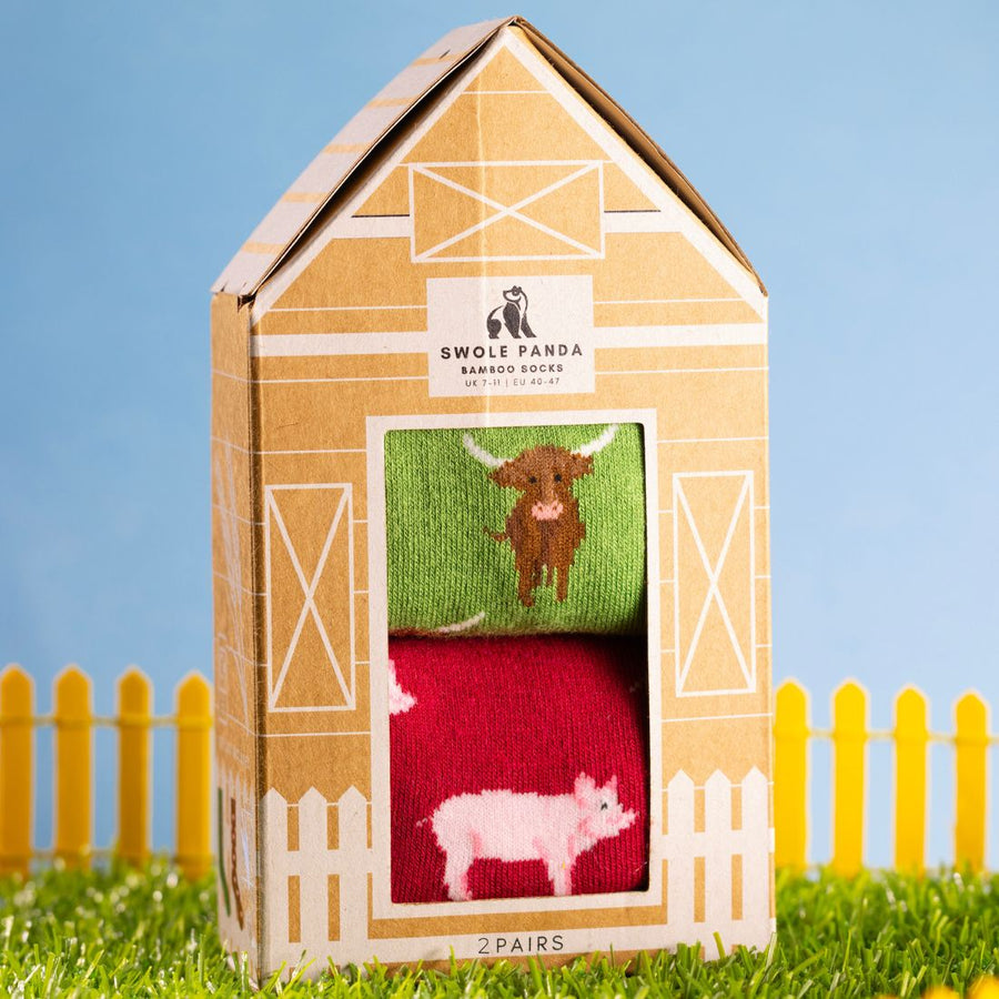 Barn Sock Box - 2 Pairs of Bamboo Socks (His) · Swole Panda Wholesale